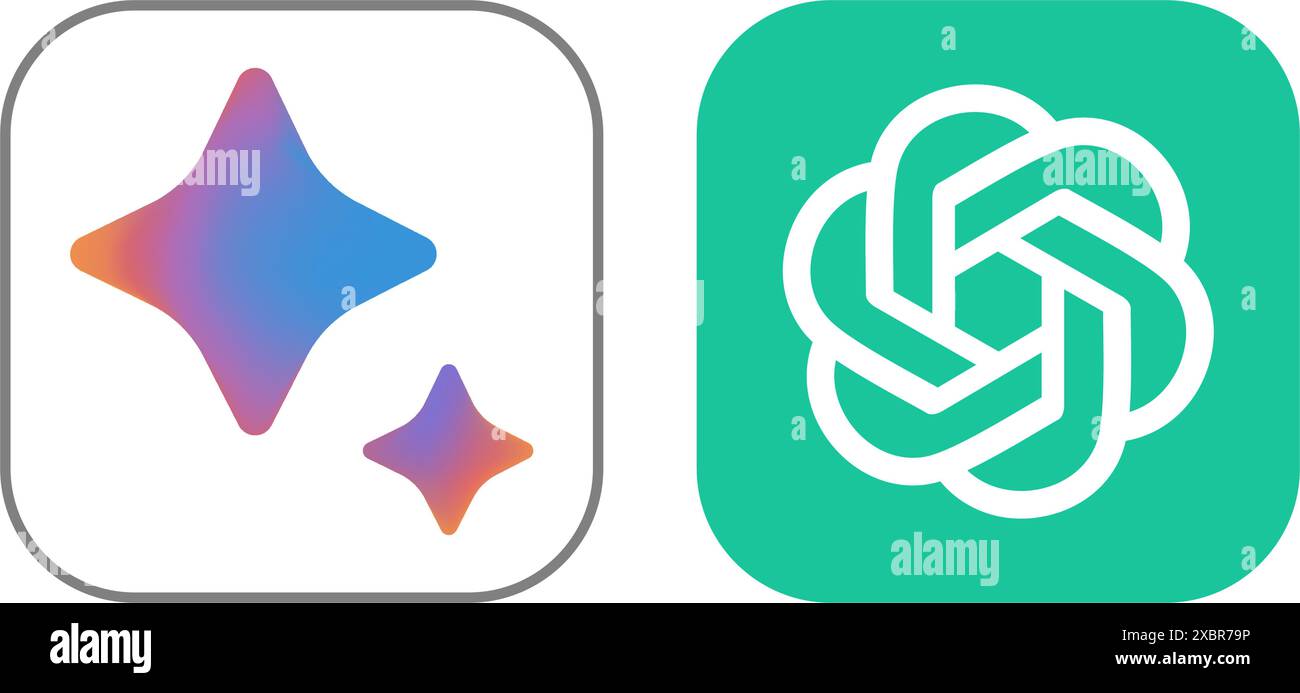 Set of OpenAI ChatGPT and Google Bard Chatbot icons on a white ...
