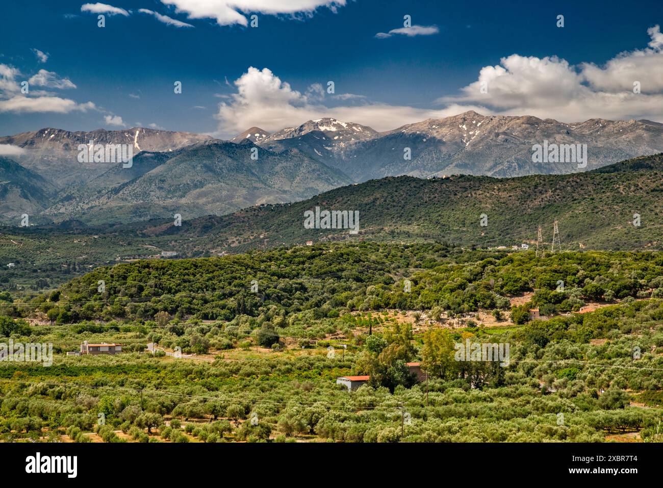 Lefka Ori mountains, orchards, view in spring from road near village of ...