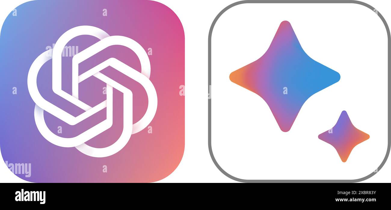 Set of OpenAI ChatGPT and Google Bard Chatbot icons on a white ...