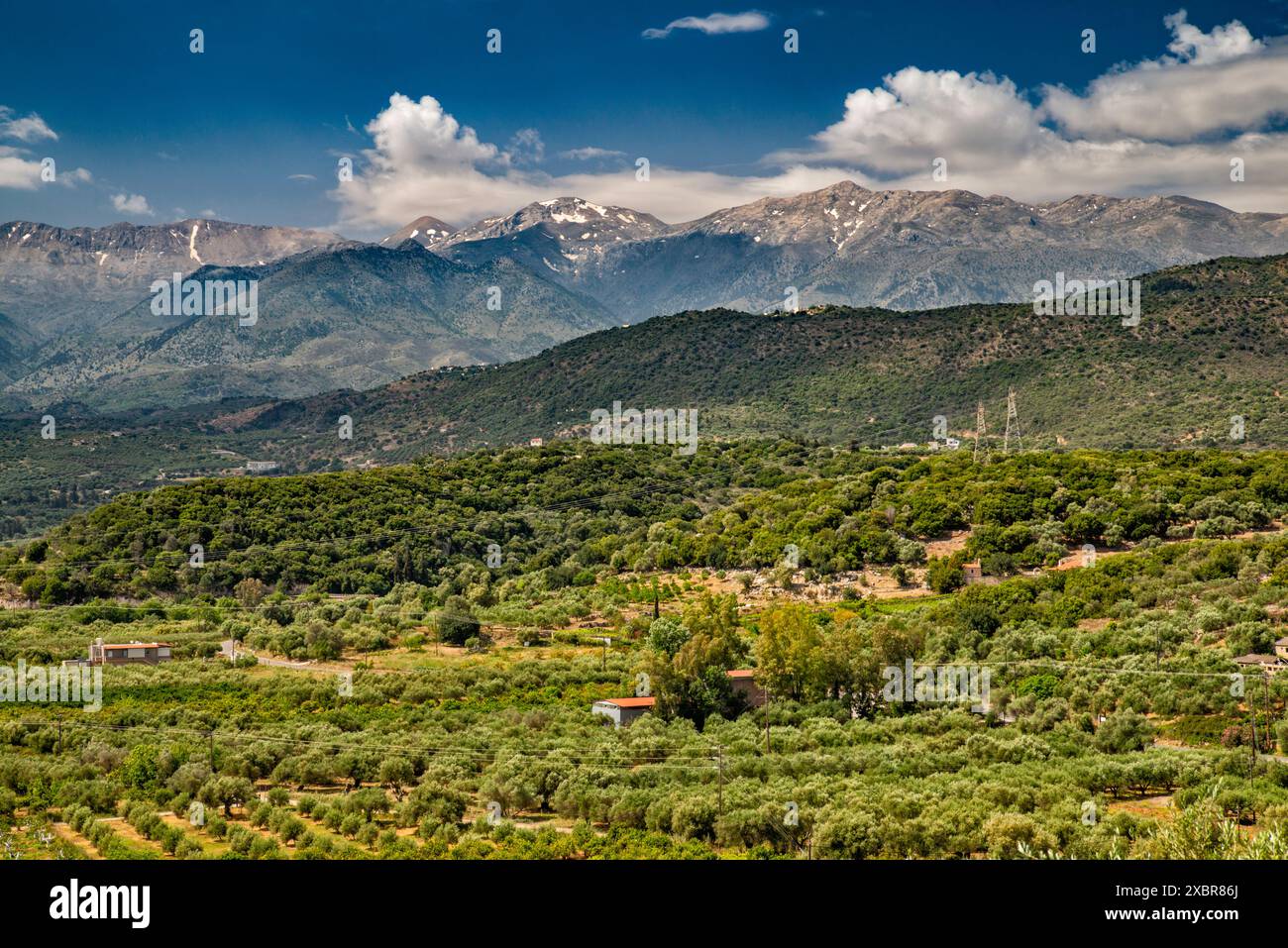 Lefka Ori mountains, orchards, view in spring from road near village of ...