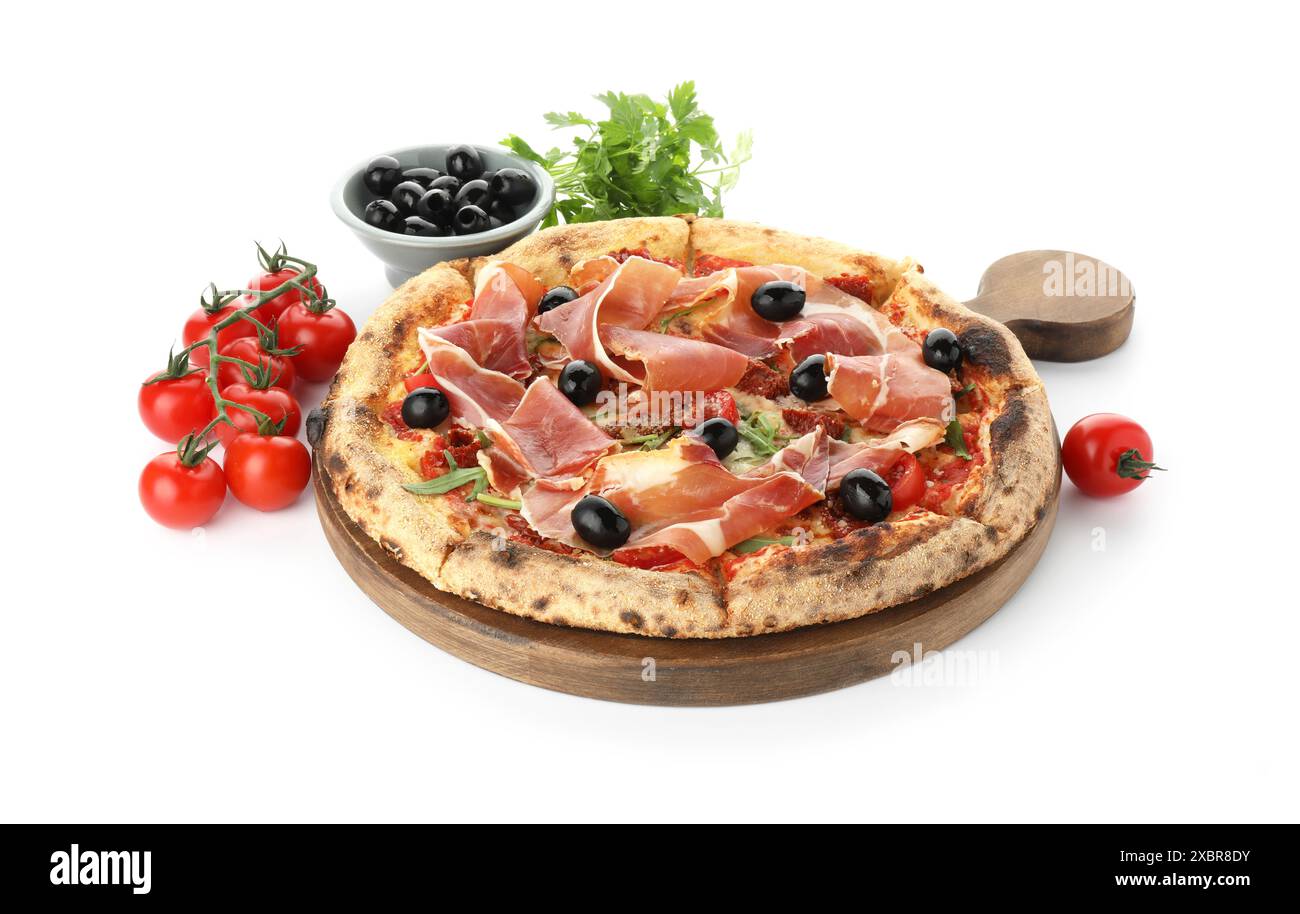 Ham olives on wooden Cut Out Stock Images & Pictures - Alamy