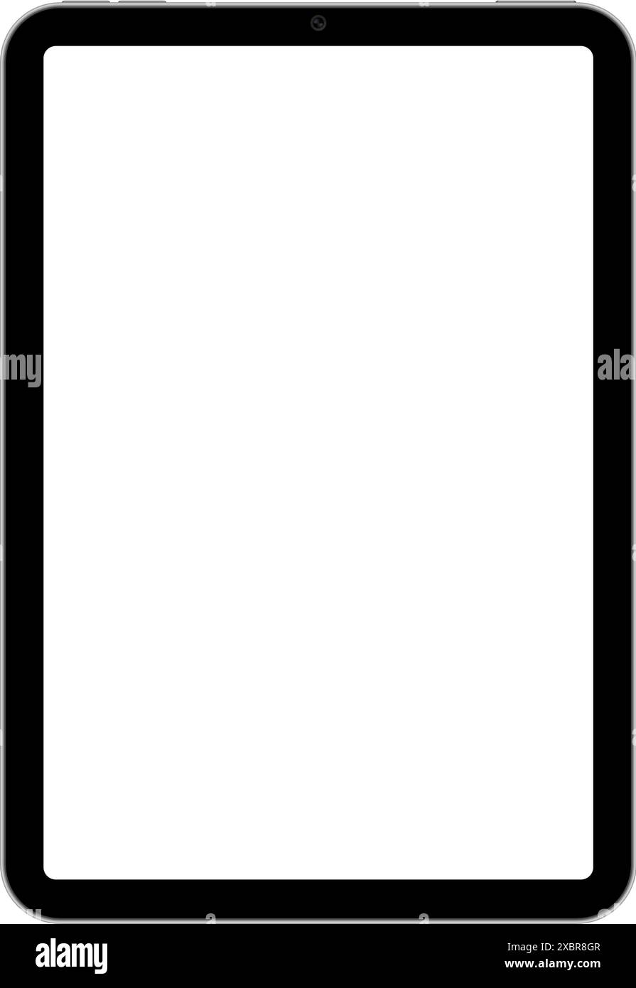 Black Apple iPad mini with blank screen on white background, realistic vector illustration. The ...