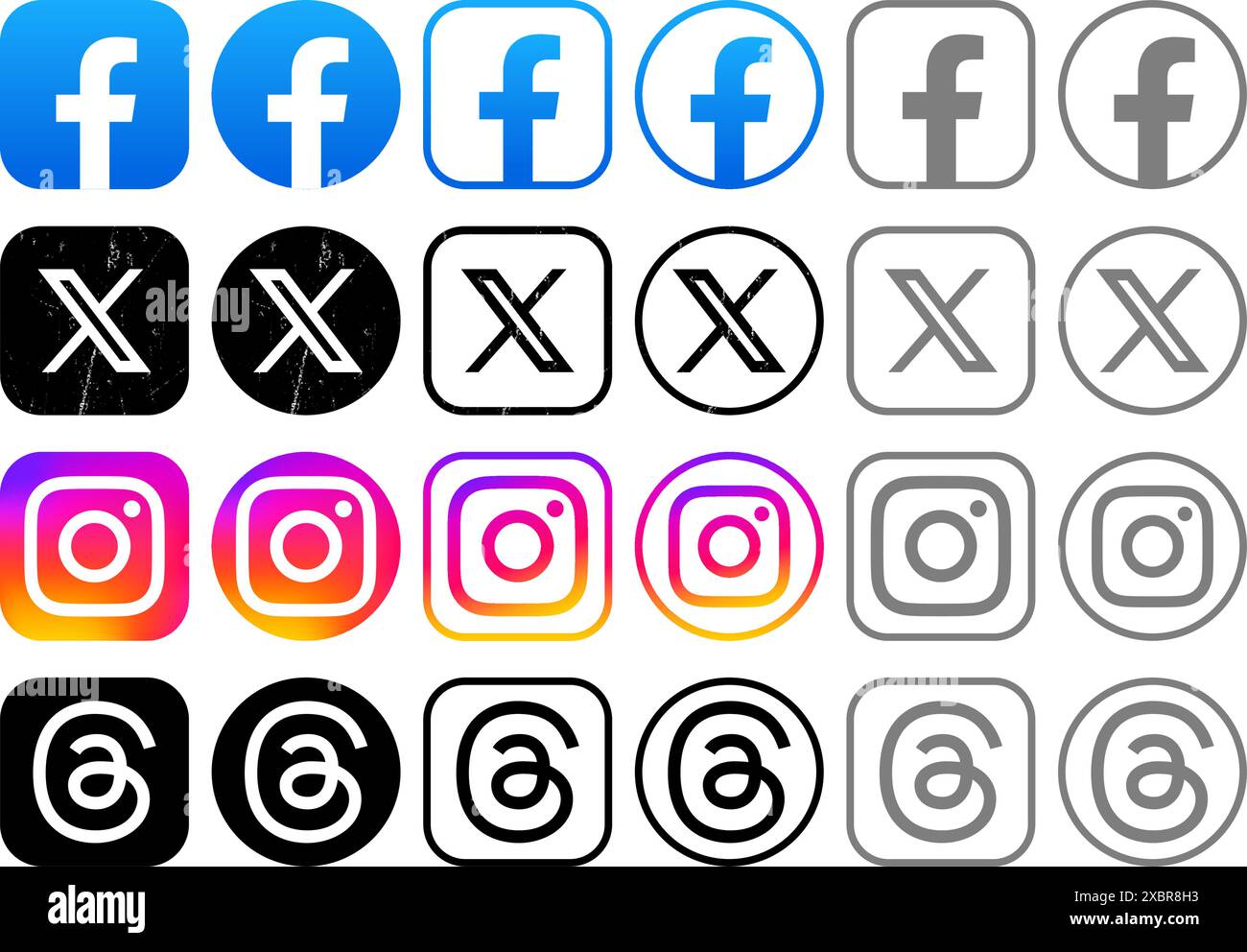 Set of popular Social Media and Mobile Apps icons in a different forms ...