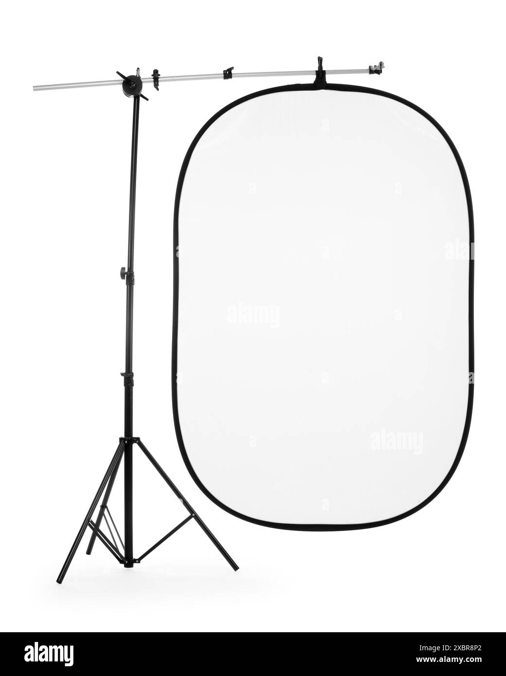 Stand with reflector isolated on white. Photo studio equipment Stock ...