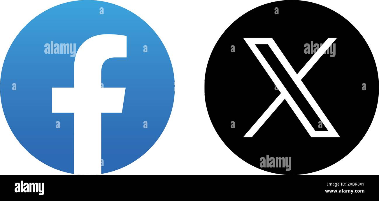 Set of a popular social media mobile apps round icons: Facebook and X ... Set of a popular social media mobile apps round icons: Facebook and X ...