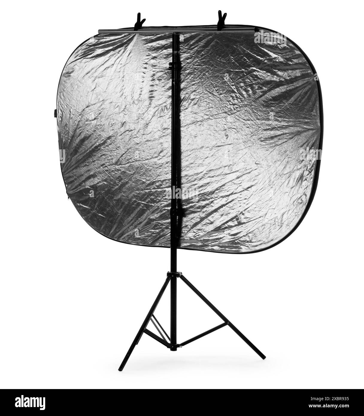 Stand with reflector isolated on white. Photo studio equipment Stock ...