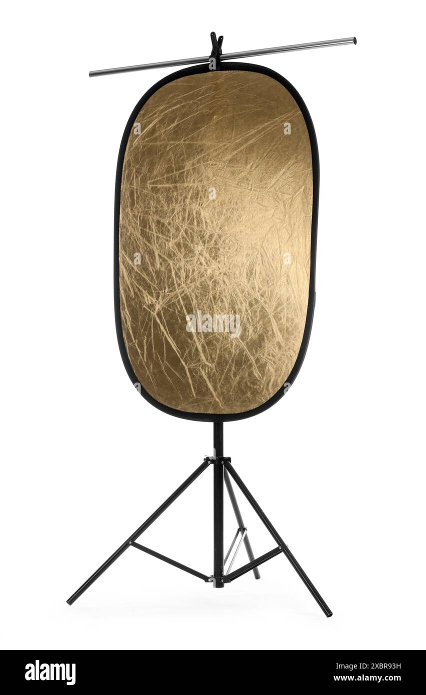 Stand with reflector isolated on white. Photo studio equipment Stock ...