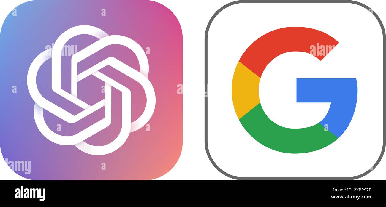 Set of OpenAI and Google Bard Chatbot icons on a white background ...