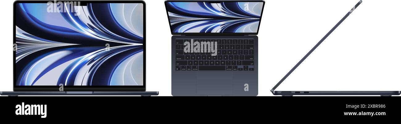 Set of new Apple MacBook Air with M2 chip in midnight color, realistic ...