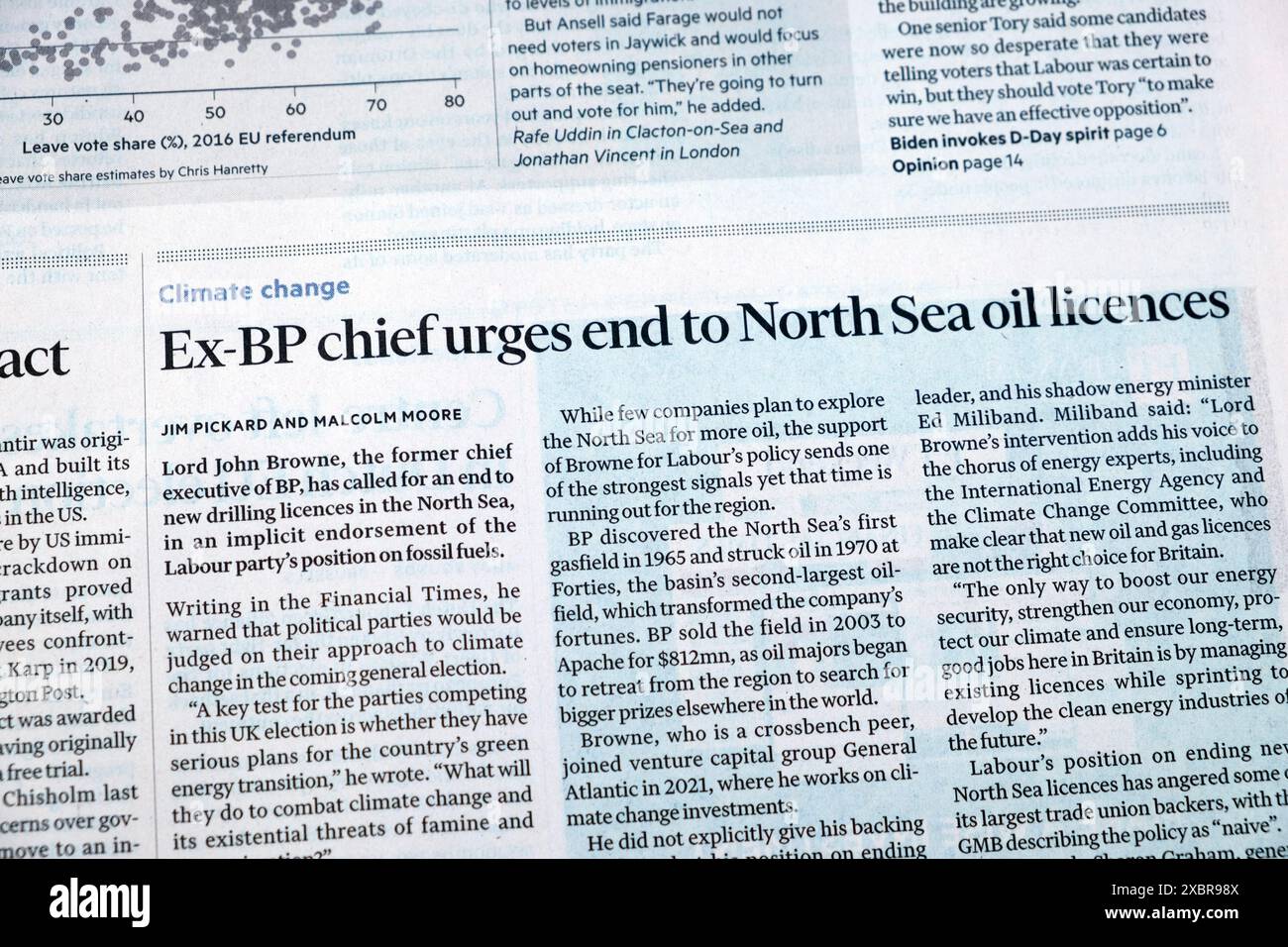 'Ex-BP chief urges end to North Sea oil licenses' FTWeekend Financial ...