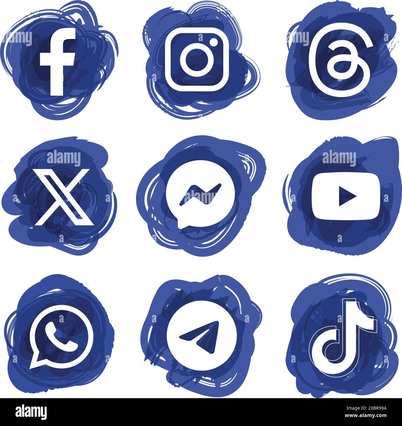 Set of Popular Social Media icons in blue ink drops design: Facebook ...