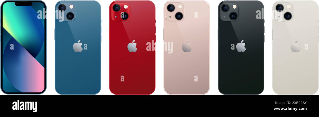 Set of Smart phone Apple iPhone 13 in front and back sides, in official ...