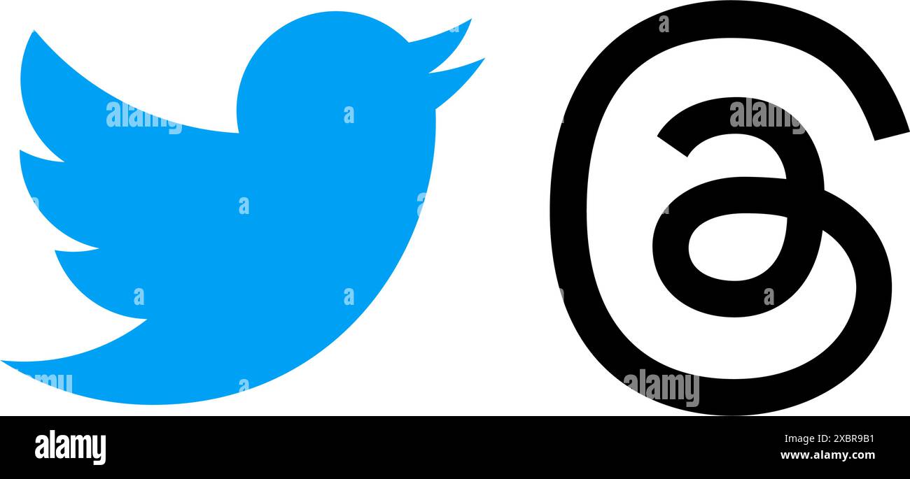 Twitter and Threads Mobile Apps logos on a white background, vector ...