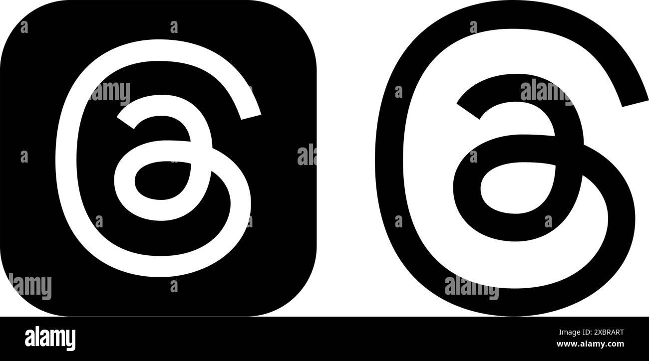 Threads mobile app icon and logo on a white background, vector ...