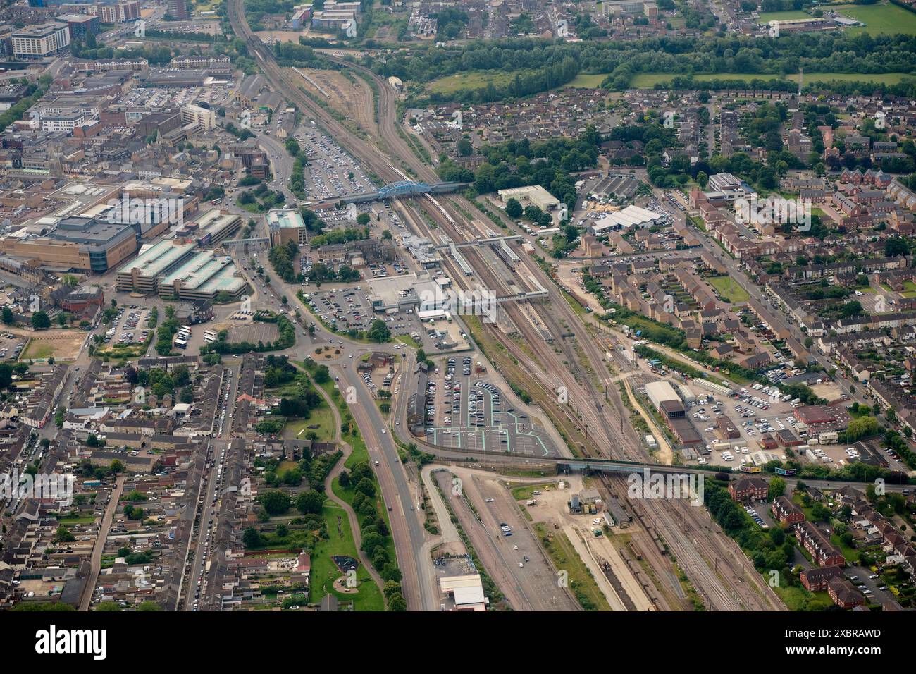 an aerial view of the East Coast Main Line and the station at the City ...