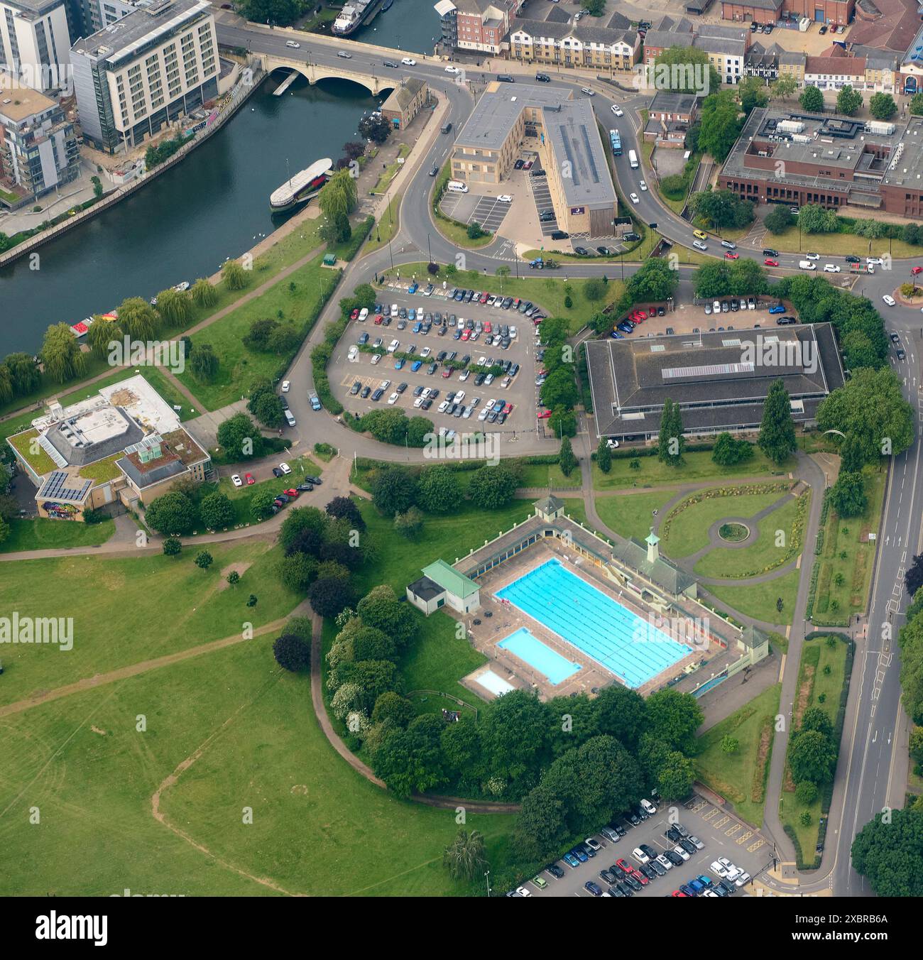 an aerial view of the outdoor Lido swimming pool at the City of ...