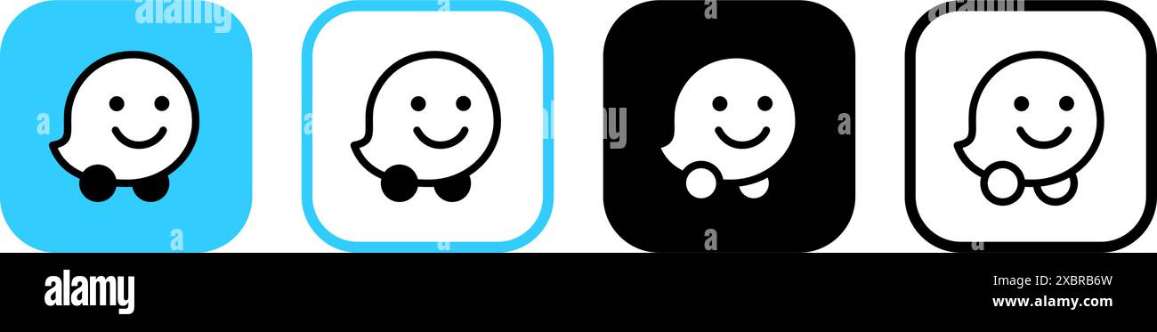 Set of Waze mobile app icons, isolated on a white background, vector ...