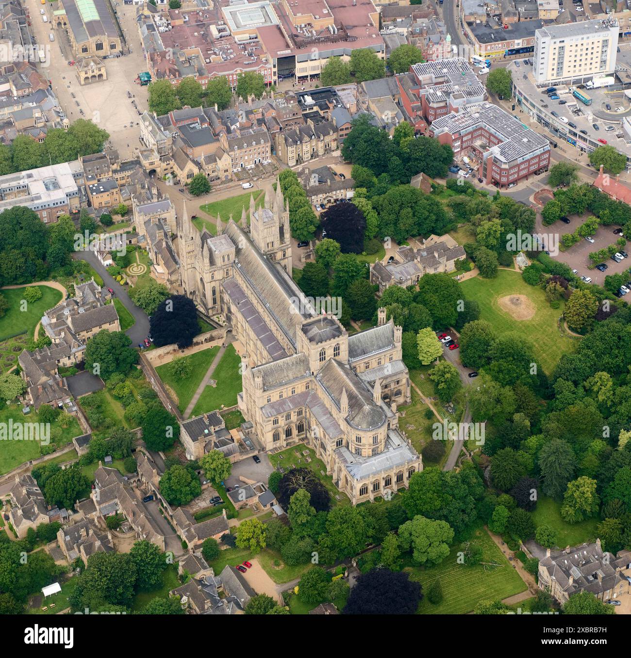 an aerial view of City of Peterborough cathedral , Cambridgeshire ...