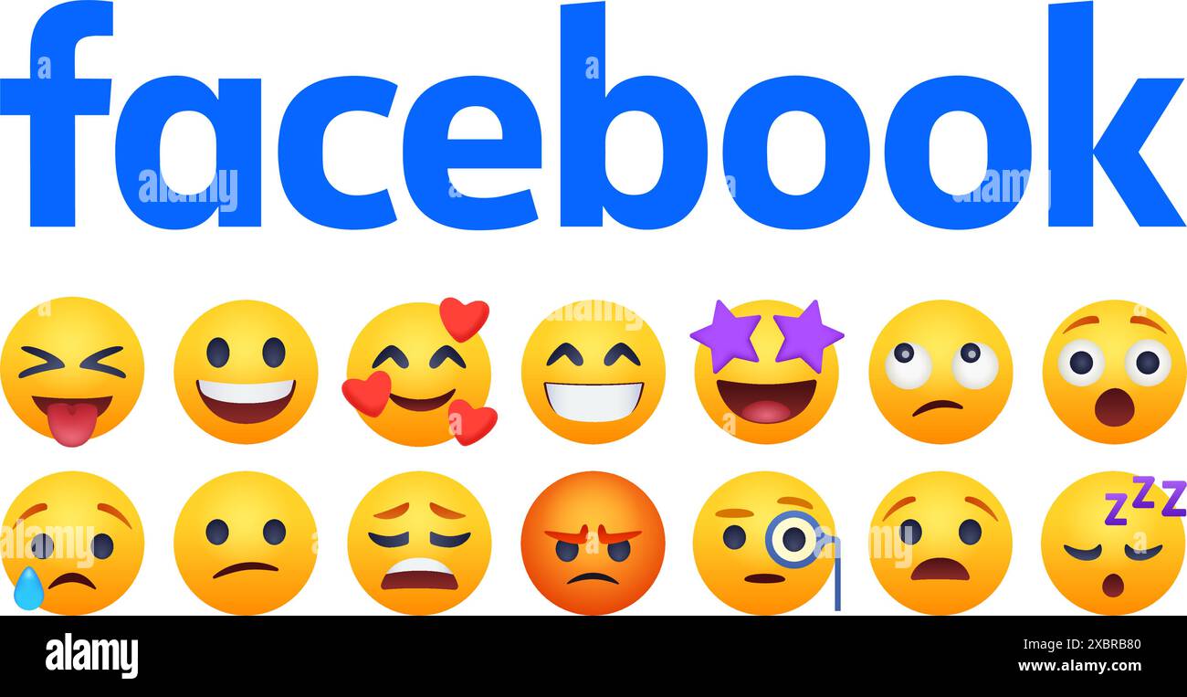 Set Of Facebook Smiles And Empathetic Emoji Reactions Social Media