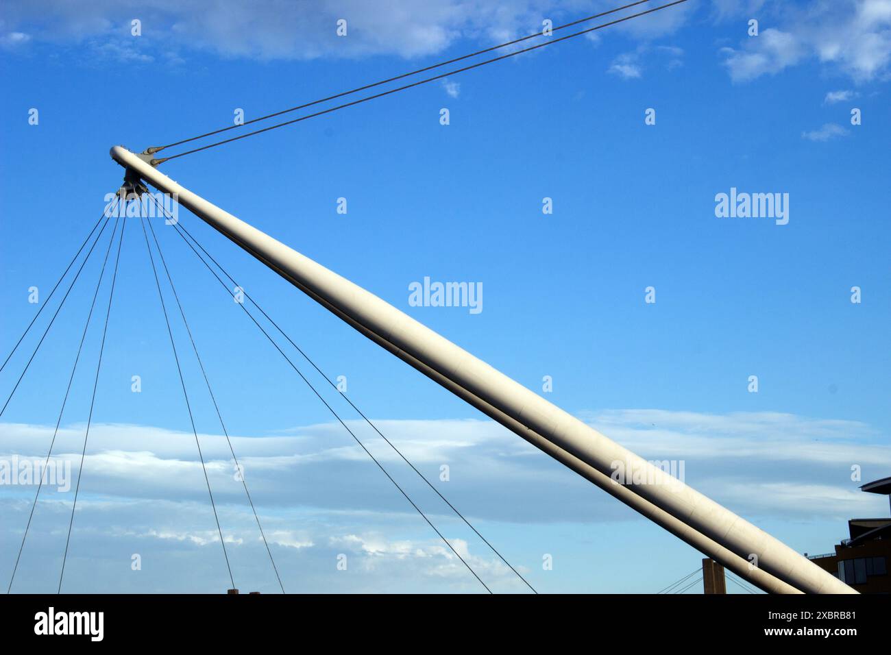 Iconic pedestrian cable stayed footbridge over the river Usk at Newport ...
