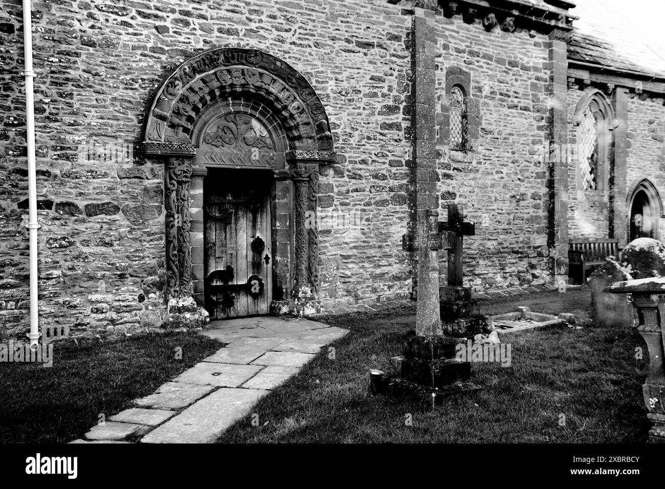 Entrance door to Kilpeck church in Herefordshire is a Norman Romanesque ...