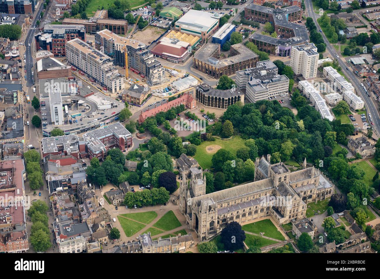 an aerial view of City of Peterborough cathedral , Cambridgeshire ...