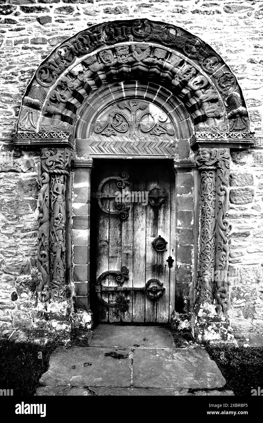 Entrance door to Kilpeck church in Herefordshire is a Norman Romanesque ...