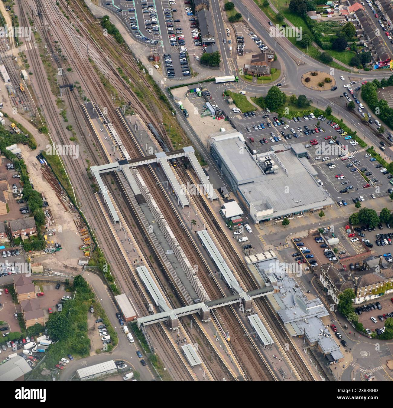 an aerial view of the East Coast Main Line and the station at the City ...