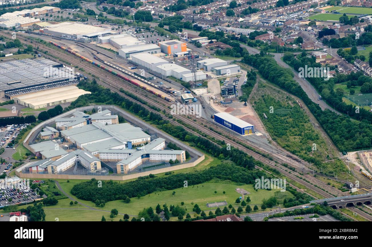 an aerial view of the East Coast Main Line showing freight sidings at ...
