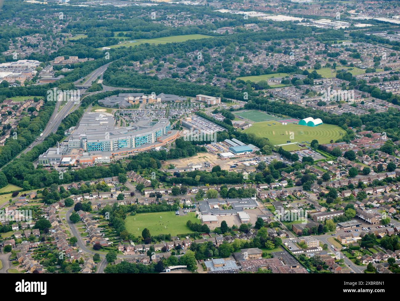 an aerial view of Peterborough City Hospital,, Cambridgeshire, eastern ...