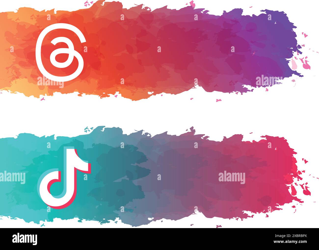 Set of watercolor stickers with popular Mobile Apps logos: Threads and ...