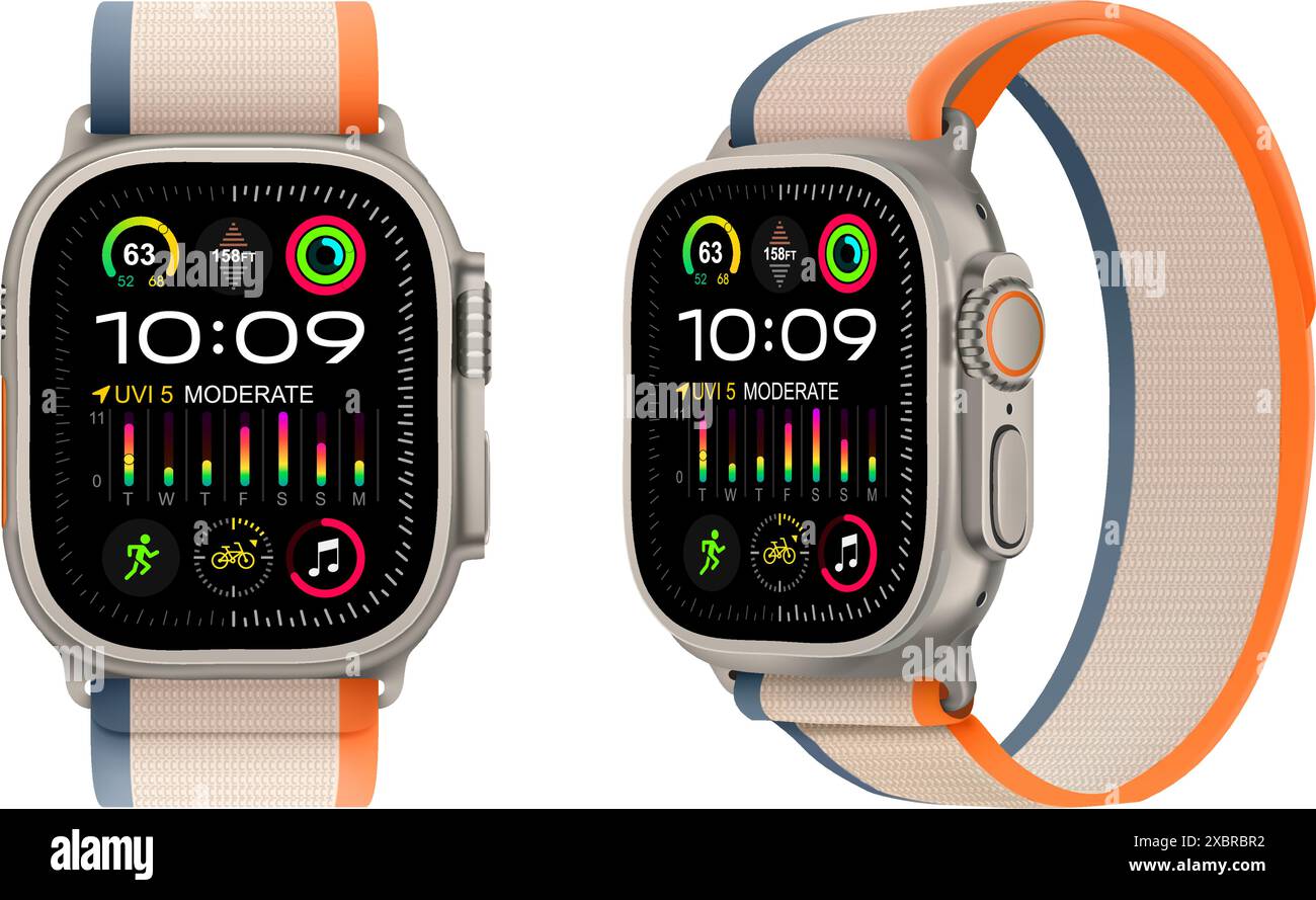 Titanium Apple Watch Ultra 2 Series device with Trail Loop band, on a ...