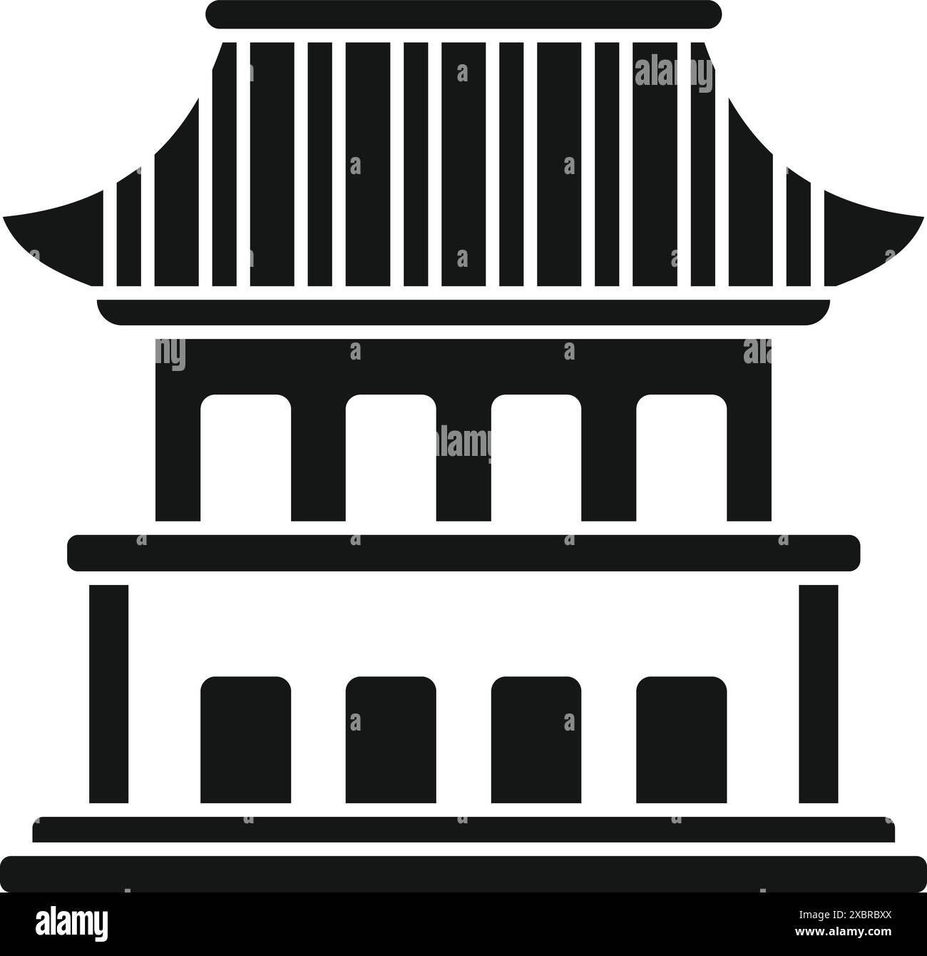 Simple black and white illustration of a traditional asian building ...