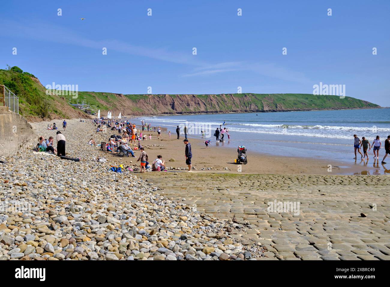 The northern beach off the Cobble Landing at Filey, North Yorkshire ...