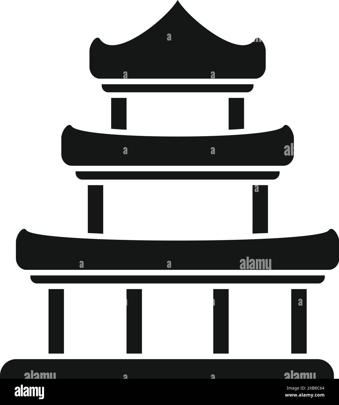 Black silhouette of a traditional three level japanese building with a ...