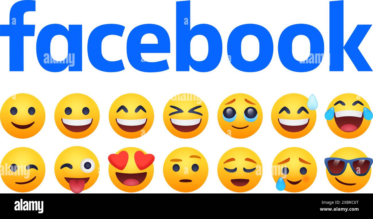 Set of Facebook Smiles and Empathetic Emoji Reactions, social media ...