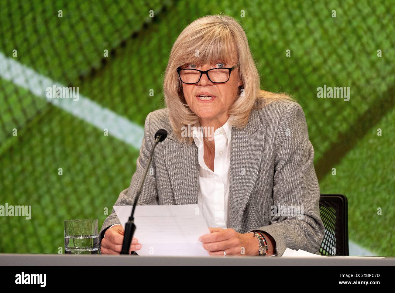 AELTC Chair Deborah Jevans CBE speaking to the media during a preview ...