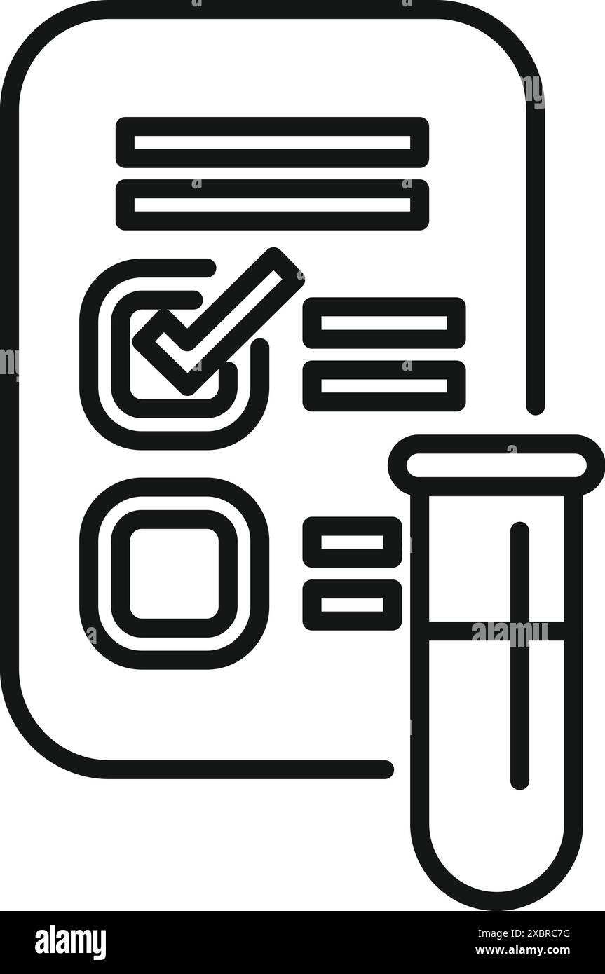 Medical test list icon with test tube showing results, in black outline ...