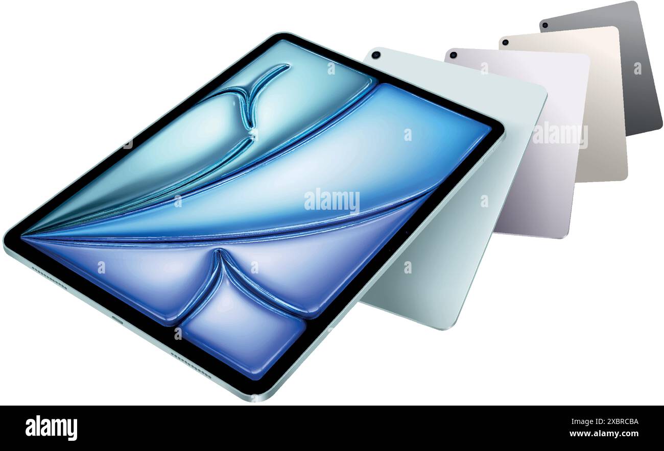 Composition of Apple iPads Air in different colors, isolated on a ...