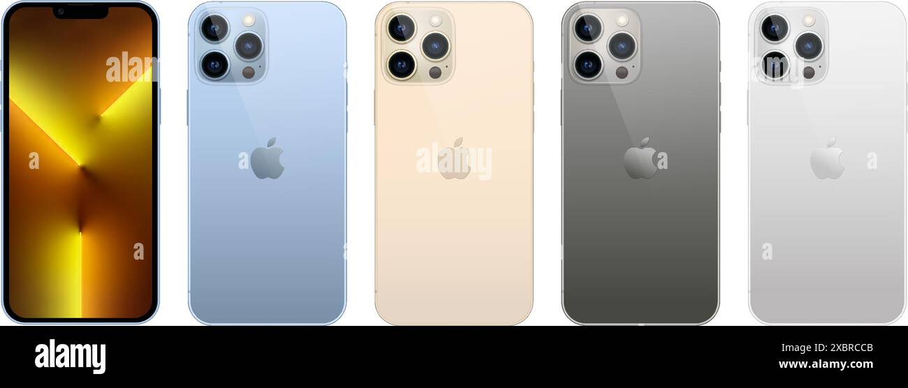 Set of Smart phone Apple iPhone 13 Pro in front and back sides, in ...