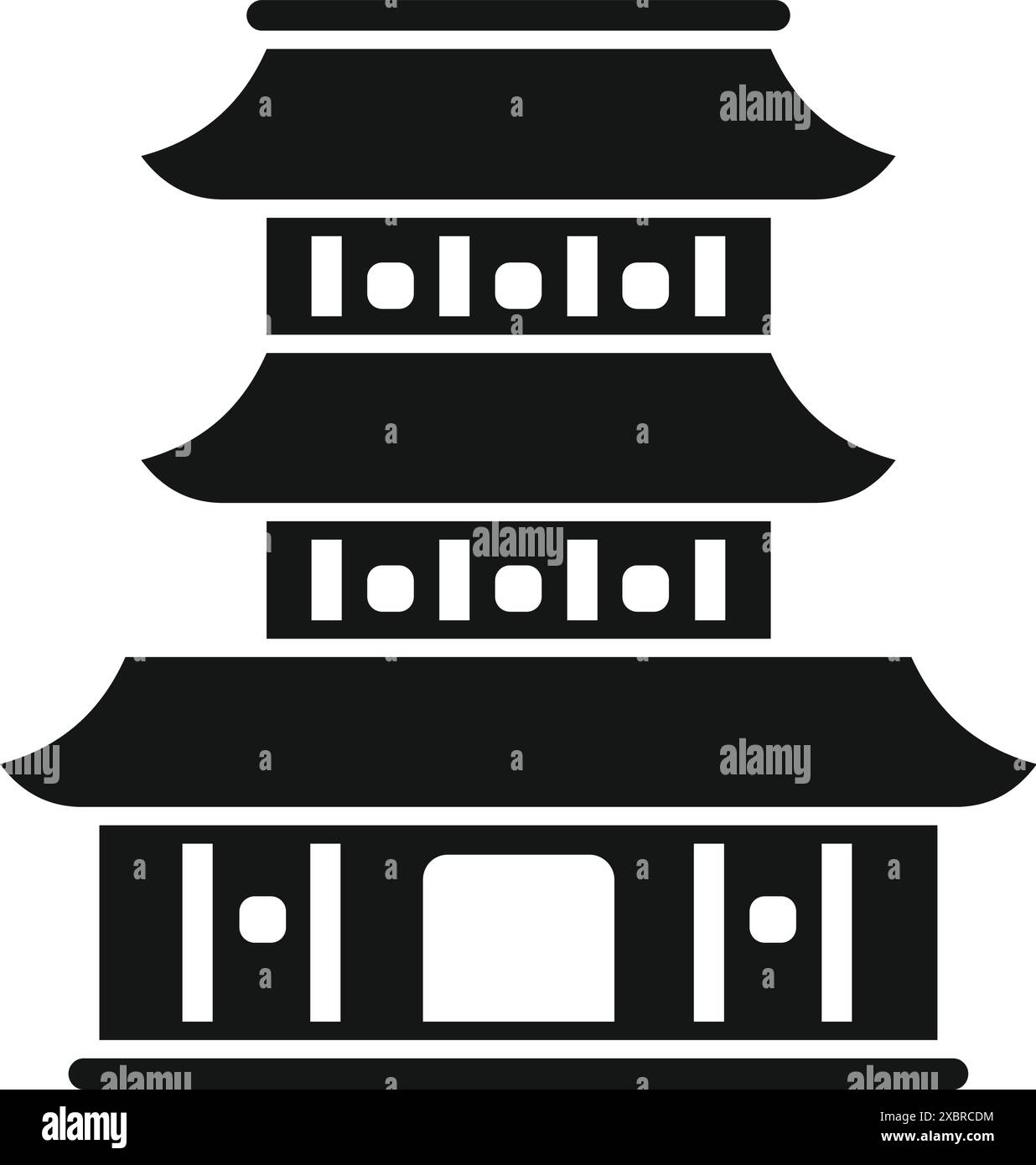 Black and white silhouette of a traditional chinese house with curved ...