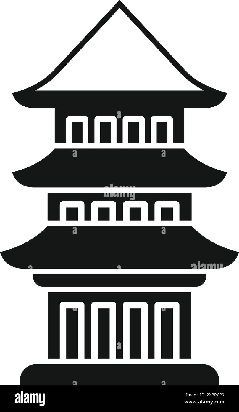 Simple black and white icon of a traditional three story japanese ...