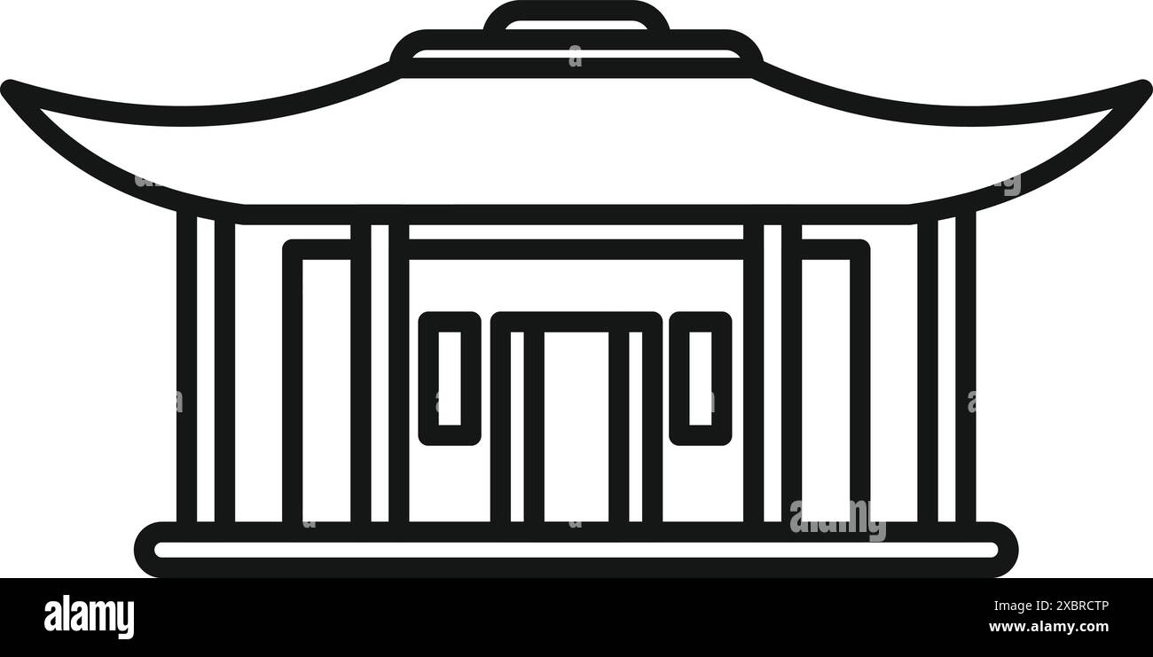 Simple line drawing of an asian building, possibly a temple or palace ...