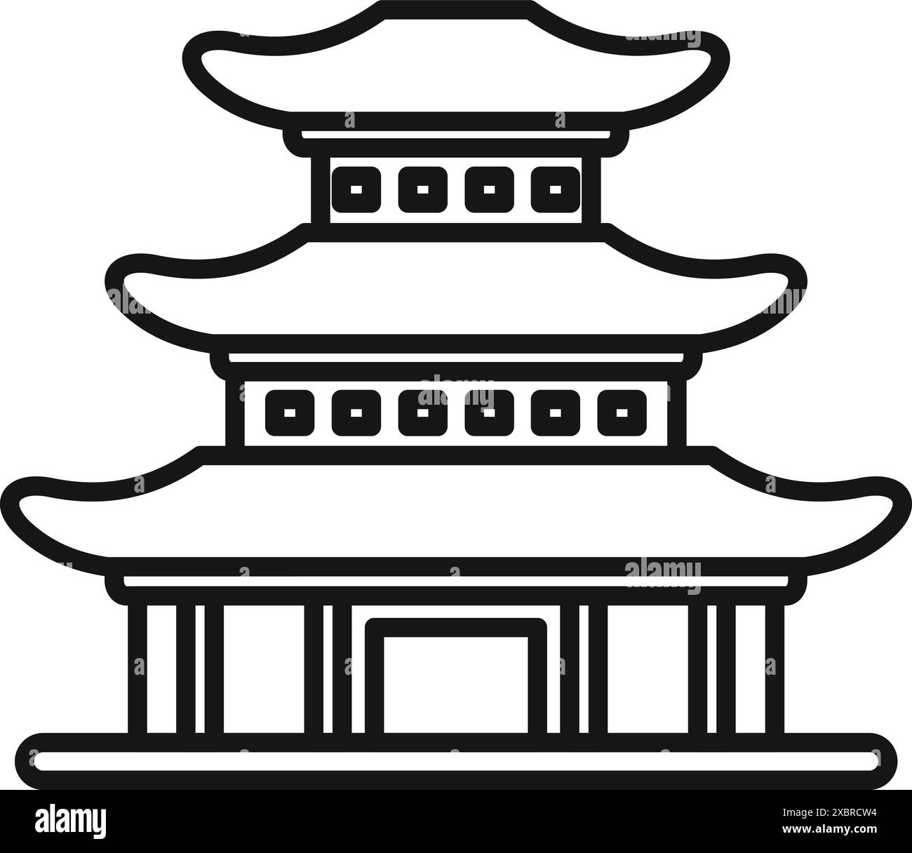 Line art icon depicting a multi tiered pagoda, a traditional asian ...