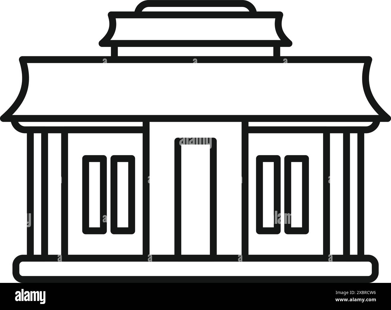 Asian style building with columns and curved roof lineart icon ...