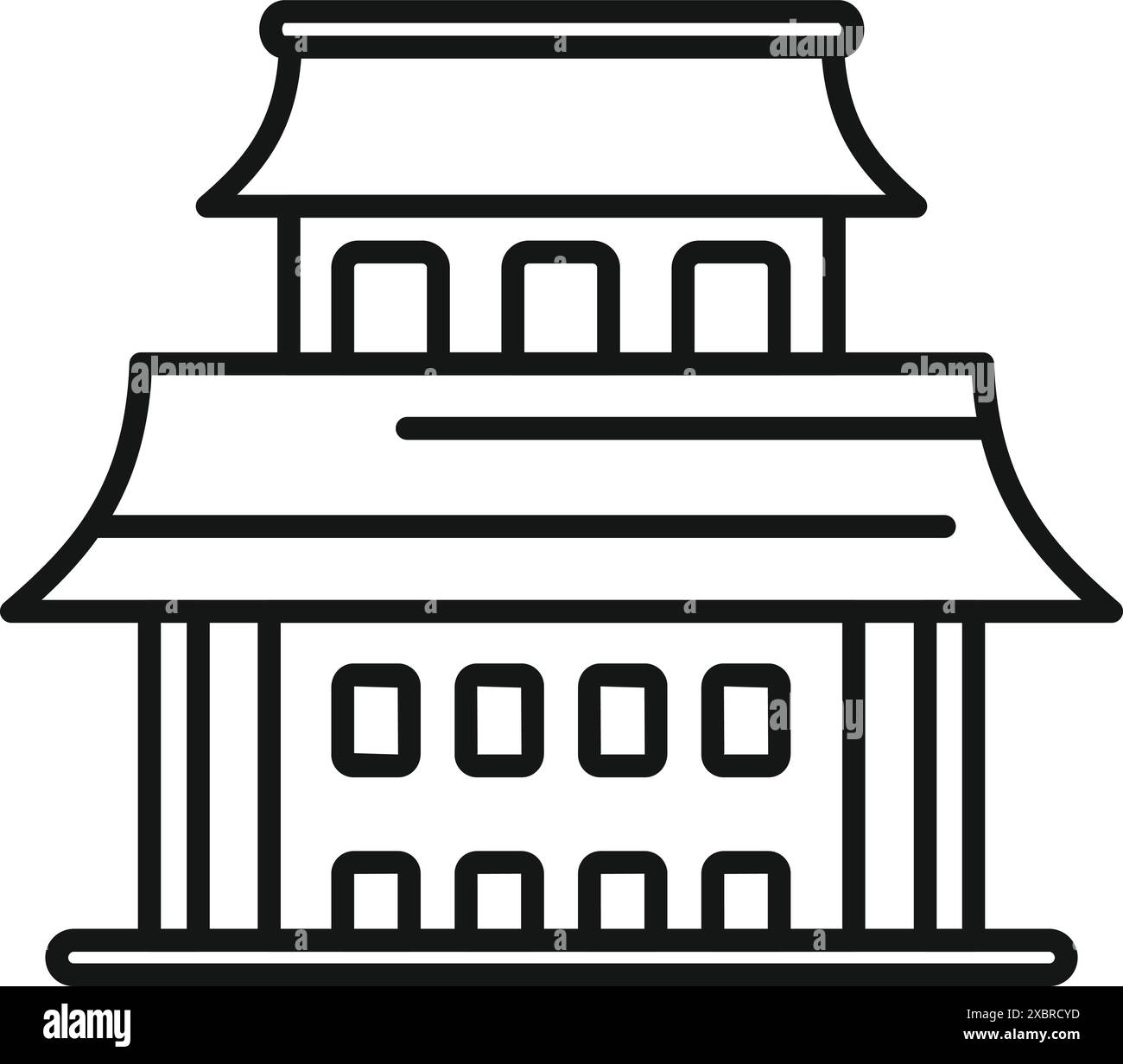 Simple line drawing of an asian temple or pagoda with multiple levels ...