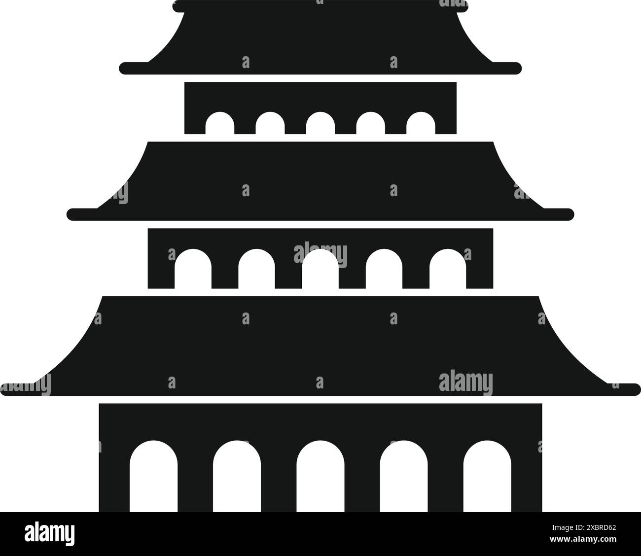 Black silhouette of a three story asian temple building with large ...