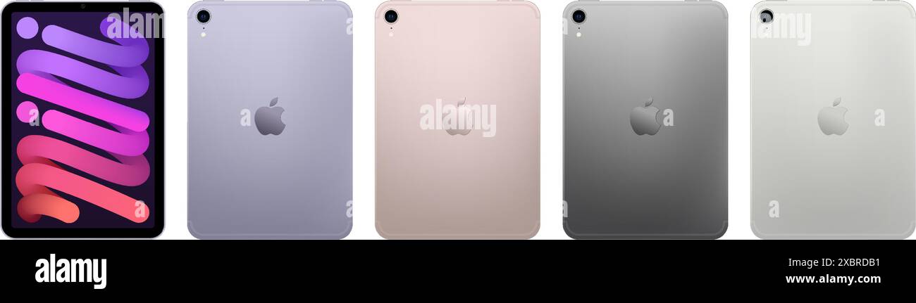 Set of Tablet PC Apple iPad Mini 6 in front and back sides, in official ...