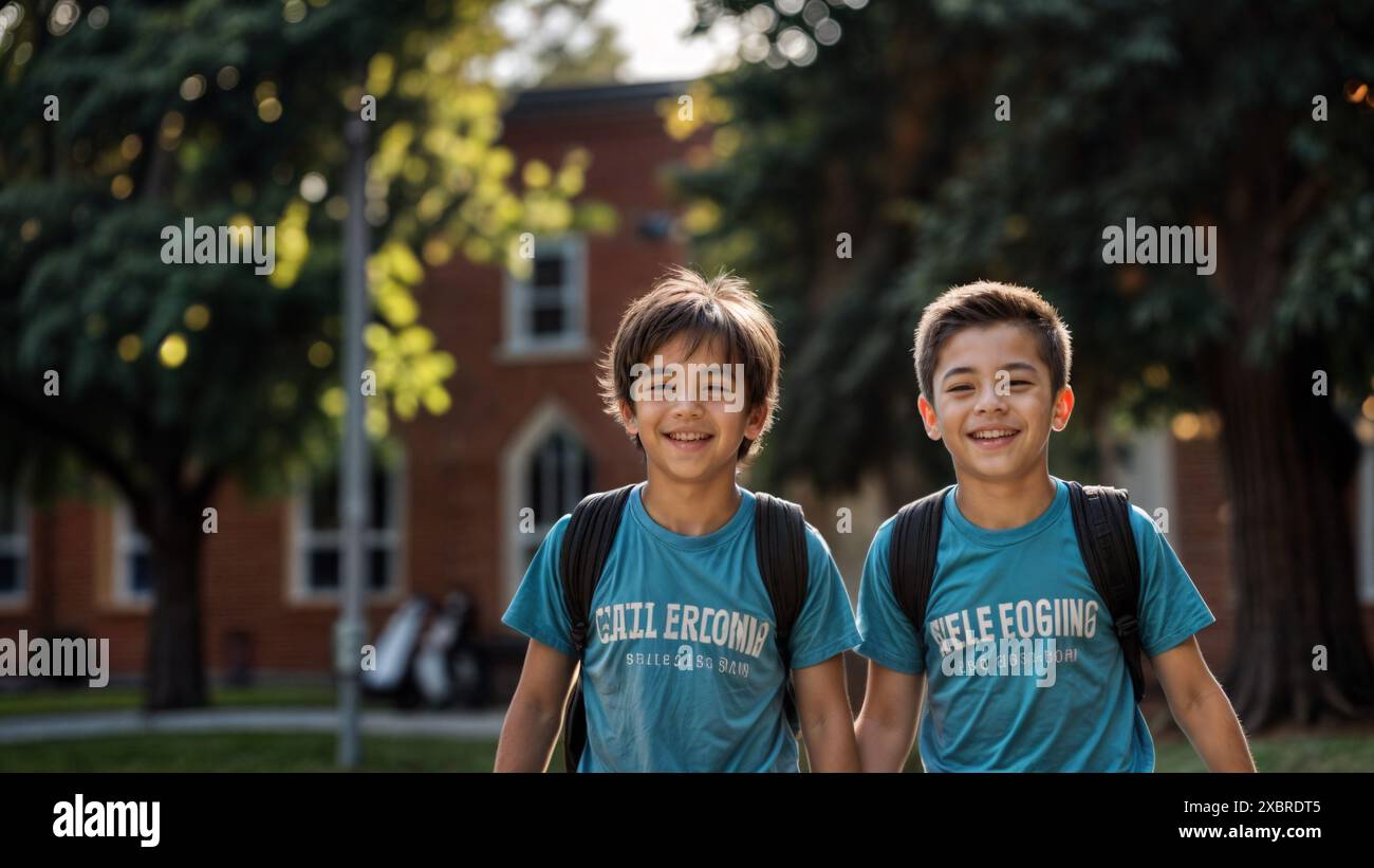 two child friends leaving school Stock Photo - Alamy