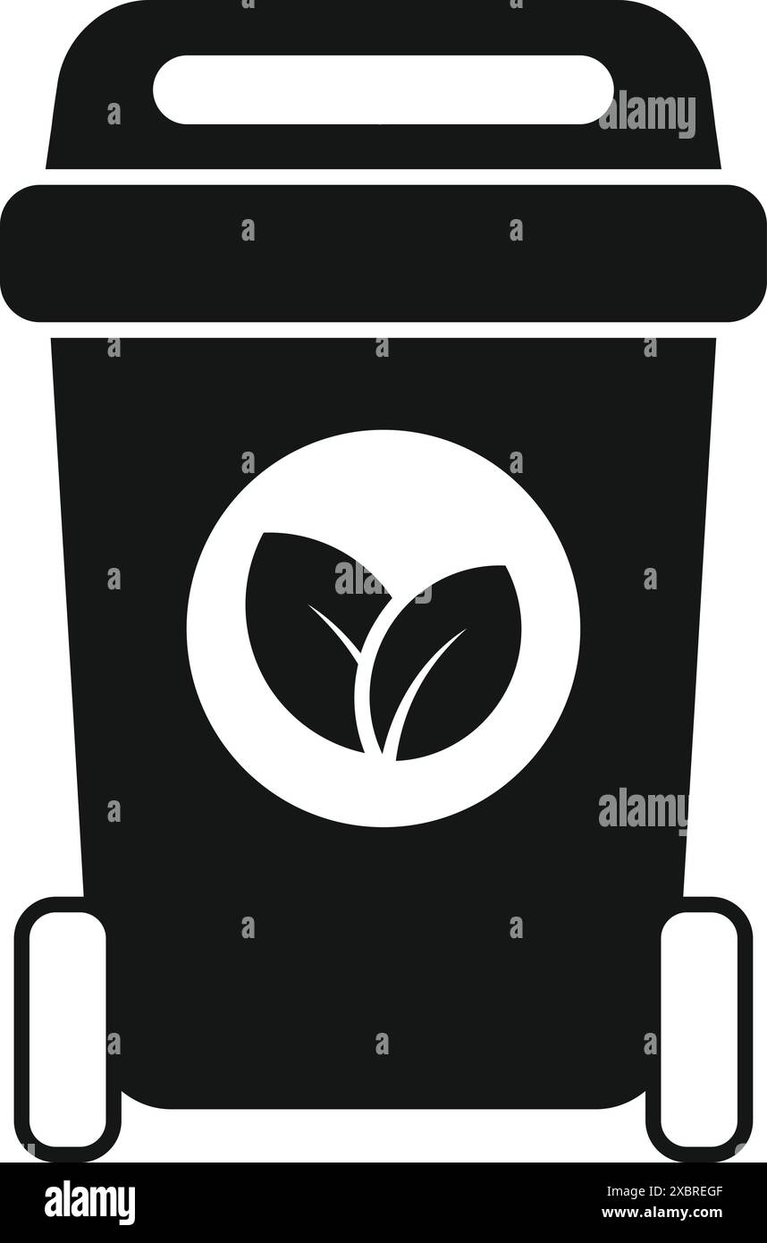 Simple icon of a black wheelie bin for organic waste sorting standing ... Simple icon of a black wheelie bin for organic waste sorting standing ...